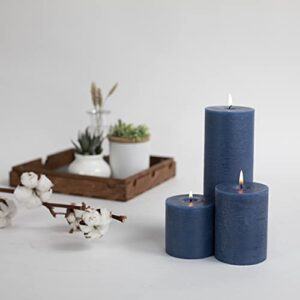 CANDWAX Assorted Candles Pillar - Set of 3 Rustic Pillar Candles Includes 3", 4" and 8" Unscented Candles - Long Burning Candles Ideal as Wedding Candles and Candles for Home - Dark Blue Candles