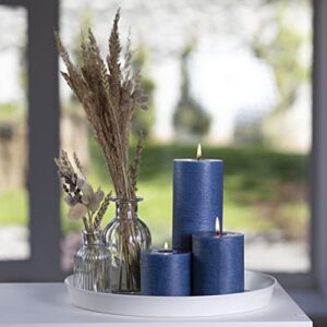 CANDWAX Assorted Candles Pillar - Set of 3 Rustic Pillar Candles Includes 3", 4" and 8" Unscented Candles - Long Burning Candles Ideal as Wedding Candles and Candles for Home - Dark Blue Candles