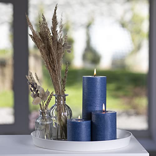 CANDWAX Assorted Candles Pillar - Set of 3 Rustic Pillar Candles Includes 3", 4" and 8" Unscented Candles - Long Burning Candles Ideal as Wedding Candles and Candles for Home - Dark Blue Candles