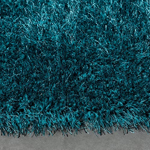 Well Woven Kuki Shag Chie Glam Solid Ultra-Soft Teal Shag 5'3" x 7'3" Area Rug