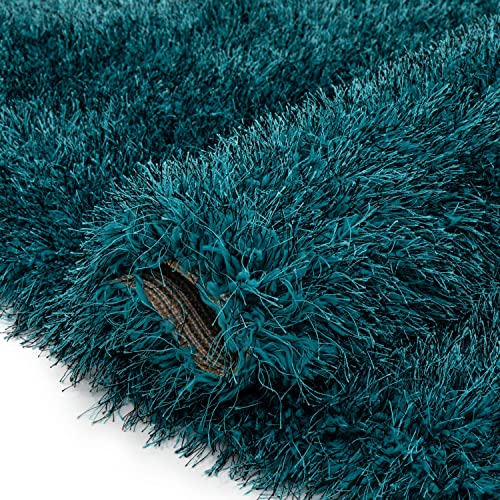 Well Woven Kuki Shag Chie Glam Solid Ultra-Soft Teal Shag 5'3" x 7'3" Area Rug