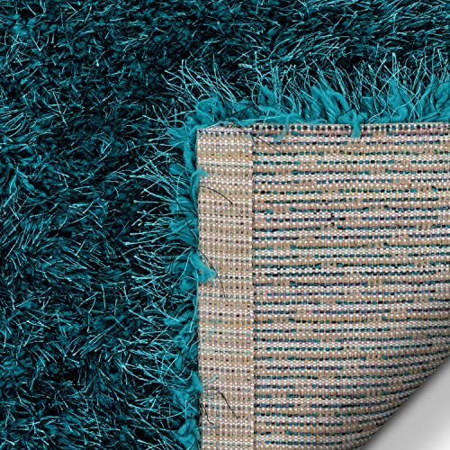 Well Woven Kuki Shag Chie Glam Solid Ultra-Soft Teal Shag 5'3" x 7'3" Area Rug