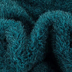 Well Woven Kuki Shag Chie Glam Solid Ultra-Soft Teal Shag 5'3" x 7'3" Area Rug