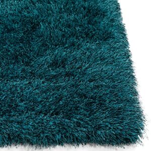 Well Woven Kuki Shag Chie Glam Solid Ultra-Soft Teal Shag 5'3" x 7'3" Area Rug