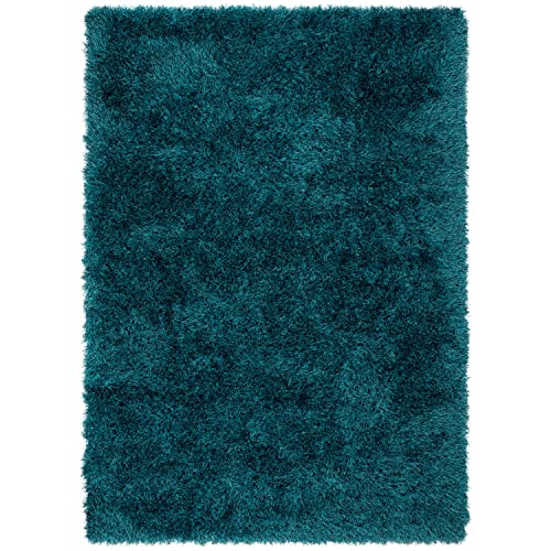 Well Woven Kuki Shag Chie Glam Solid Ultra-Soft Teal Shag 5'3" x 7'3" Area Rug