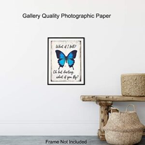 Butterfly Inspirational Quote Wall Art - Rustic Home Decor, Room Decorations for Bedroom, Living Room - Boho Encouragement Gift for Women, Girls, Teens, Best Friend, BFF – Sign Plaque Poster -Unframed