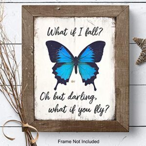 Butterfly Inspirational Quote Wall Art - Rustic Home Decor, Room Decorations for Bedroom, Living Room - Boho Encouragement Gift for Women, Girls, Teens, Best Friend, BFF – Sign Plaque Poster -Unframed