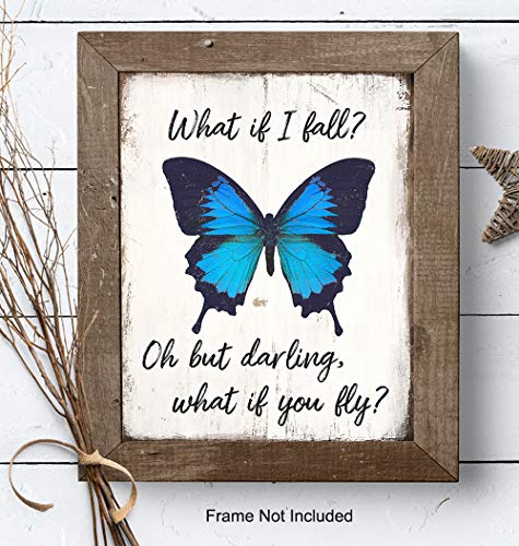 Butterfly Inspirational Quote Wall Art - Rustic Home Decor, Room Decorations for Bedroom, Living Room - Boho Encouragement Gift for Women, Girls, Teens, Best Friend, BFF – Sign Plaque Poster -Unframed