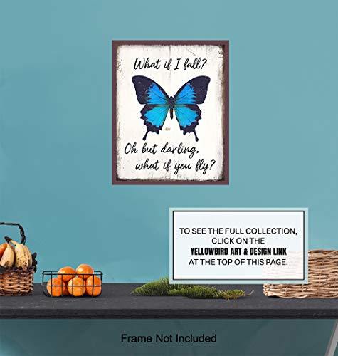 Butterfly Inspirational Quote Wall Art - Rustic Home Decor, Room Decorations for Bedroom, Living Room - Boho Encouragement Gift for Women, Girls, Teens, Best Friend, BFF – Sign Plaque Poster -Unframed