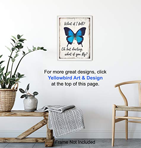 Butterfly Inspirational Quote Wall Art - Rustic Home Decor, Room Decorations for Bedroom, Living Room - Boho Encouragement Gift for Women, Girls, Teens, Best Friend, BFF – Sign Plaque Poster -Unframed