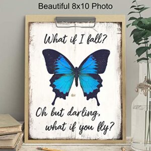 Butterfly Inspirational Quote Wall Art - Rustic Home Decor, Room Decorations for Bedroom, Living Room - Boho Encouragement Gift for Women, Girls, Teens, Best Friend, BFF – Sign Plaque Poster -Unframed