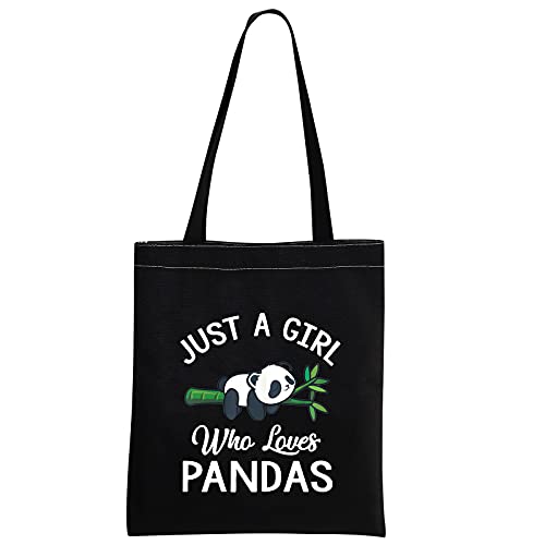 MBMSO Panda Tote Bag just a Girl Who Loves Pandas Shoulder Bag Panda Lover Gifts Panda Shopping Bag Panda Gifts for Girls Women (Just a girl who loves pandas tote bag)