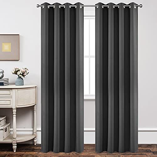 Joydeco Blackout Curtains 108 Inch Length 2 Panels Set, Thermal Insulated Long Curtains& Drapes 2 Burg, Room Darkening Grommet Curtains for Living Room Bedroom Window (W52 x L108 Inch, Dark Grey)