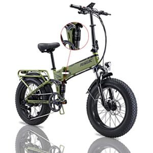 paselec electric bike folding electric bicycle mountain ebike 20 * 4.0 fat tire ebike, 14ah removable battery, shock absorption,750w motor, 3 gears 8-speed disc brakes, for adults men women (green)