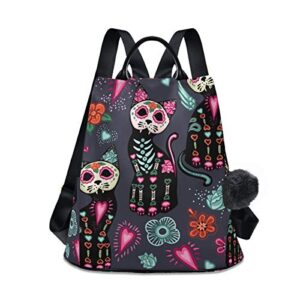 alaza day of the dead colorful cat skull backpack purse for women anti theft fashion back pack shoulder bag