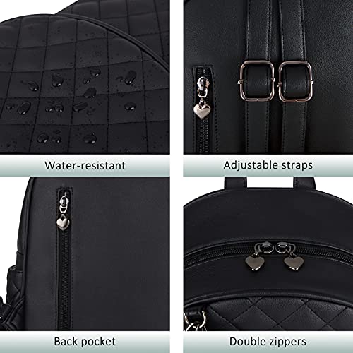 ECOSUSI Mini Backpack Women Leather Small Backpack Purse for Teen Girl Cute Pom Bookbag Travel Shoulder Bag with Charm Tassel (1-Black, for Tablet)