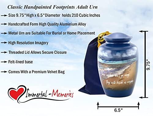 Footprints Urn, Footprints Cremation Urn for Ashes, Hand Painted Adult Beach Urn, Handmade Beach Cremation Urn with Velvet Bag (Large)