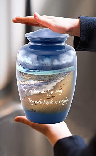 Footprints Urn, Footprints Cremation Urn for Ashes, Hand Painted Adult Beach Urn, Handmade Beach Cremation Urn with Velvet Bag (Large)