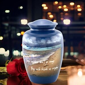 Footprints Urn, Footprints Cremation Urn for Ashes, Hand Painted Adult Beach Urn, Handmade Beach Cremation Urn with Velvet Bag (Large)