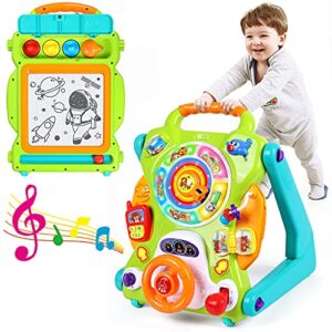 3-in-1 baby walker for boy girls sit to stand toy activity center drawing board infant toys for 1 year old birthday gifts 9 12 18 months 2 3 year old kid toddler push toy musical sound light effect