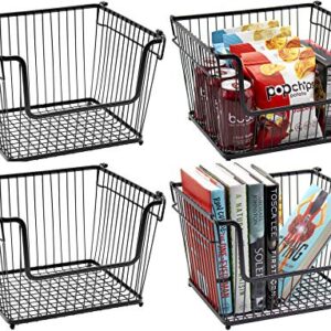 Sorbus Farmhouse Scoop Storage Bin Wire Baskets with Handles, Stackable Basket Set Organizers for Home-Kitchen Pantry-Bathroom, Laundry, Closet Organization, Iron Metal (4-Pack, Black)