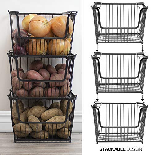 Sorbus Farmhouse Scoop Storage Bin Wire Baskets with Handles, Stackable Basket Set Organizers for Home-Kitchen Pantry-Bathroom, Laundry, Closet Organization, Iron Metal (4-Pack, Black)