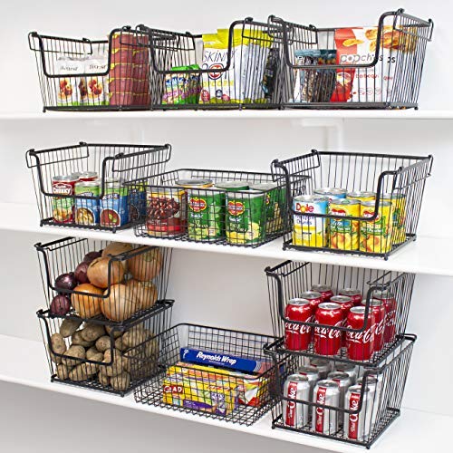 Sorbus Farmhouse Scoop Storage Bin Wire Baskets with Handles, Stackable Basket Set Organizers for Home-Kitchen Pantry-Bathroom, Laundry, Closet Organization, Iron Metal (4-Pack, Black)