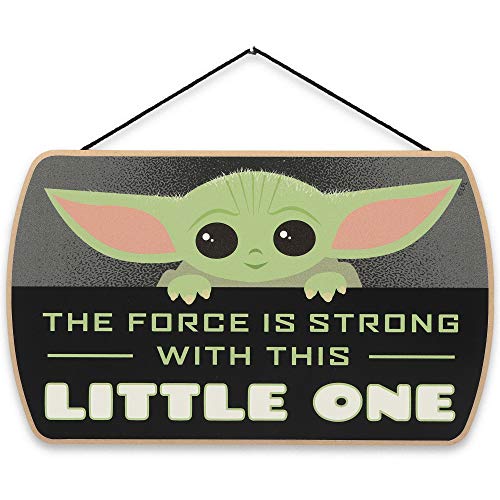 Open Road Brands Disney Star Wars: The Mandalorian Baby Yoda Force is Strong with This Little One Hanging Wood Wall Decor - Grogu, The Child