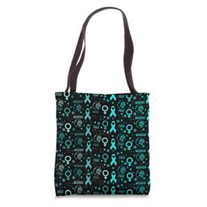 ovarian cancer warrior teal ribbon awareness gift tote bag