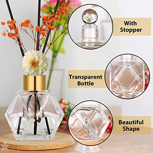 Diffuser Glass Bottles Set of 5 DIY Empty Clear Glass Fragrance Bottle with Gold Caps Reeds Sticks Vase Decorative Diffusers for Home Office Desk Decoration Wedding Replacement Girl Women