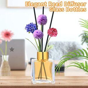 Diffuser Glass Bottles Set of 5 DIY Empty Clear Glass Fragrance Bottle with Gold Caps Reeds Sticks Vase Decorative Diffusers for Home Office Desk Decoration Wedding Replacement Girl Women