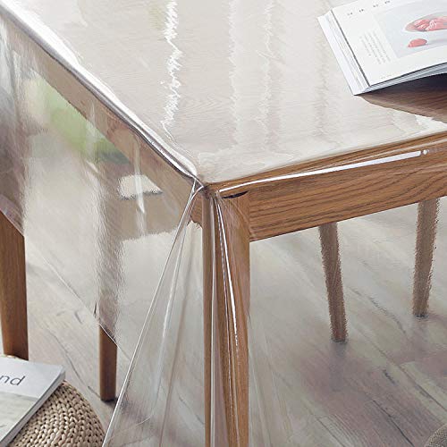 sancua Clear Plastic 100% Waterproof Tablecloth - 60 x 84 Inch - Vinyl PVC Rectangle Table Cloth Protector Oil Spill Proof Wipe Clean Table Cover for Dining Table, Parties & Camping, Crystal Clear