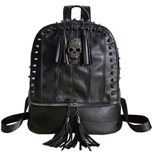 women skull backpack rivet studded fashion daypack gothic purse tassel zipper (slivet round rivet)