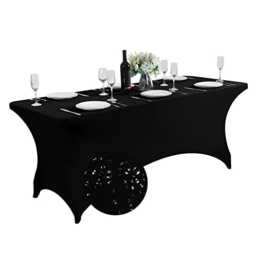 Supero Waterproof Spandex Table Cover for 6FT Table Universal Fitted Stretch Tablecloth for Party, Banquet, Wedding and Events-Black