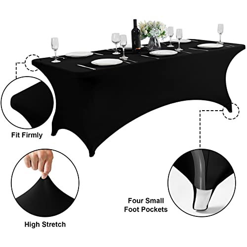 Supero Waterproof Spandex Table Cover for 6FT Table Universal Fitted Stretch Tablecloth for Party, Banquet, Wedding and Events-Black