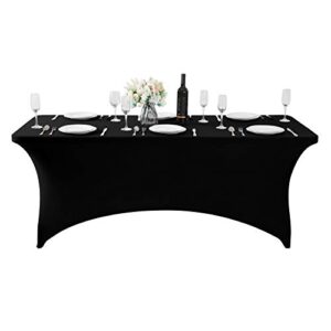 Supero Waterproof Spandex Table Cover for 6FT Table Universal Fitted Stretch Tablecloth for Party, Banquet, Wedding and Events-Black