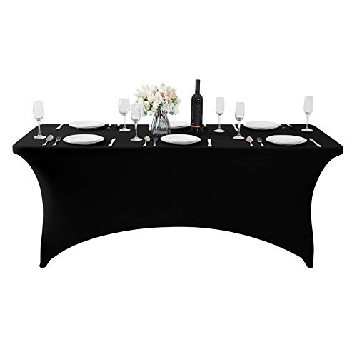 Supero Waterproof Spandex Table Cover for 6FT Table Universal Fitted Stretch Tablecloth for Party, Banquet, Wedding and Events-Black