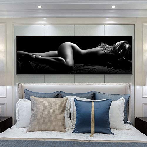 Nude Portrait Art Poster Print on Canvas Painting Sexy Sleeping Black and White Women Wall Art Picture for Living Room Decor (PM669,60x180cm No Frame)