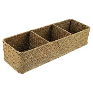 yarnow woven shelf baskets storage baskets seagrass wicker baskets makeup holder organizer divided storage bins box container sundries organizer cosmetic storage box for bedrooms home