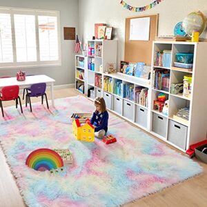 PAGISOFE Fluffy Soft Area Rug,Plush Rugs for Girls Bedroom,Shaggy Rugs for Kids Playroom,Kawaii Princess Rug,Fuzzy Rugs for Nursery Baby Toddler,Cute Clorful Room Decor for Teenage,4x6,Rainbow