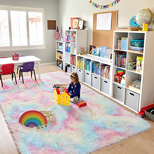 PAGISOFE Fluffy Soft Area Rug,Plush Rugs for Girls Bedroom,Shaggy Rugs for Kids Playroom,Kawaii Princess Rug,Fuzzy Rugs for Nursery Baby Toddler,Cute Clorful Room Decor for Teenage,4x6,Rainbow