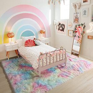 PAGISOFE Fluffy Soft Area Rug,Plush Rugs for Girls Bedroom,Shaggy Rugs for Kids Playroom,Kawaii Princess Rug,Fuzzy Rugs for Nursery Baby Toddler,Cute Clorful Room Decor for Teenage,4x6,Rainbow