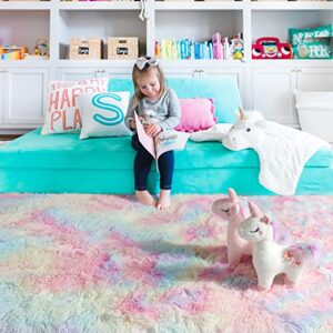 PAGISOFE Fluffy Soft Area Rug,Plush Rugs for Girls Bedroom,Shaggy Rugs for Kids Playroom,Kawaii Princess Rug,Fuzzy Rugs for Nursery Baby Toddler,Cute Clorful Room Decor for Teenage,4x6,Rainbow