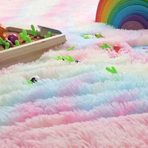 PAGISOFE Fluffy Soft Area Rug,Plush Rugs for Girls Bedroom,Shaggy Rugs for Kids Playroom,Kawaii Princess Rug,Fuzzy Rugs for Nursery Baby Toddler,Cute Clorful Room Decor for Teenage,4x6,Rainbow