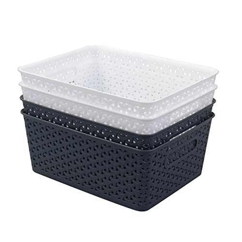 Parlynies Set of 4 Plastic Woven Storage Basket, Desktop Organizing Basket Bins, T