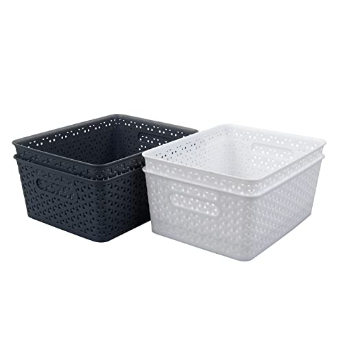 Parlynies Set of 4 Plastic Woven Storage Basket, Desktop Organizing Basket Bins, T