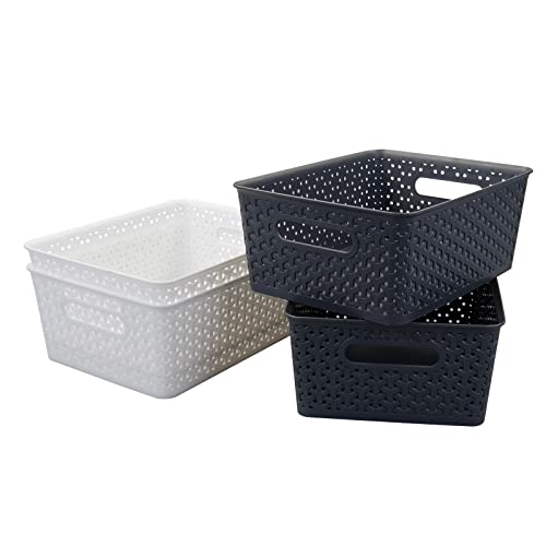 Parlynies Set of 4 Plastic Woven Storage Basket, Desktop Organizing Basket Bins, T