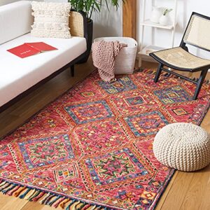 safavieh aspen collection 4′ x 6′ red/blue apn111q handmade boho braided tassel premium wool entryway living room foyer bedroom accent rug