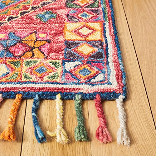 SAFAVIEH Aspen Collection 4' x 6' Red/Blue APN111Q Handmade Boho Braided Tassel Premium Wool Entryway Living Room Foyer Bedroom Accent Rug