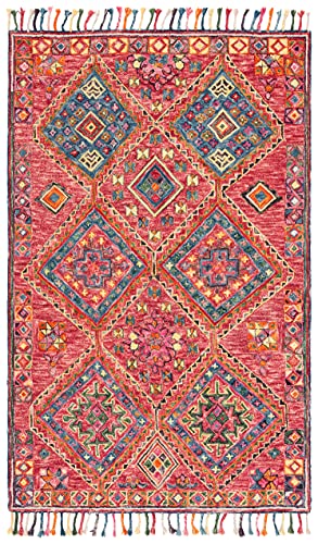 SAFAVIEH Aspen Collection 4' x 6' Red/Blue APN111Q Handmade Boho Braided Tassel Premium Wool Entryway Living Room Foyer Bedroom Accent Rug